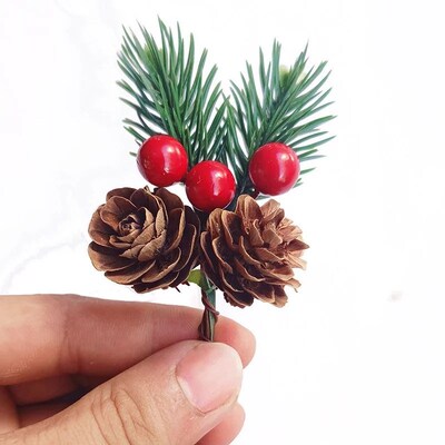 Artificial Red Berry Stem Pine Tree Branches with Pine Cones