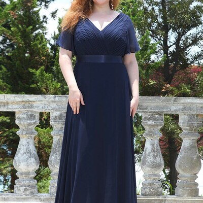 Plus size Evening Dresses long A-LINE Sleeveless V-neck Chif