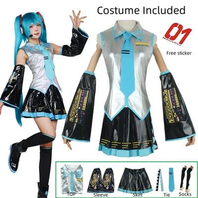 Miku Cosplay Ensemble Complet En Cuir Argent Tissu Costume