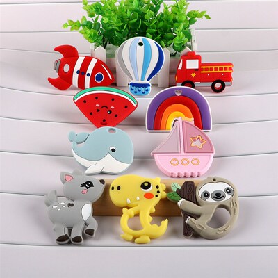 Silicone Teether Cartoon Animals Rainbow Train 1pc Food Grad