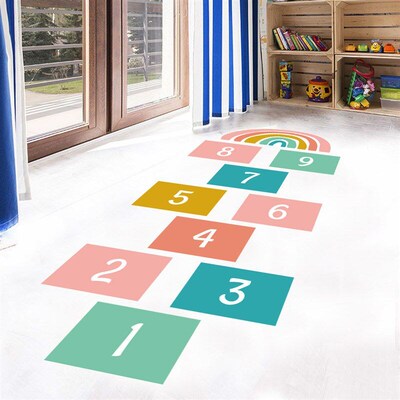 Digital Jump Grid Game Wall Sticker for Kids Creative Cartoo