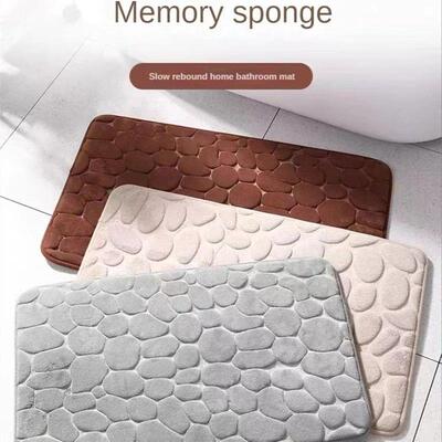 3D Non Slip Bathroom Mat Cobblestone Embossed Bath Mats Abso