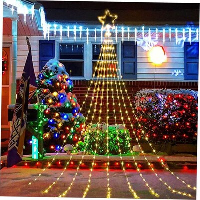 Christmas Tree Waterfall Light 9X2M Outdoor Topper Star Garl