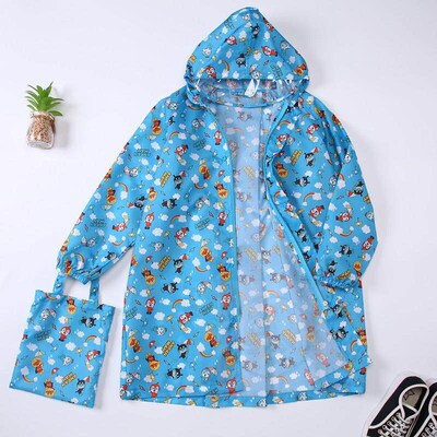 。Childrens raincoat with schoolbag position transparent ha