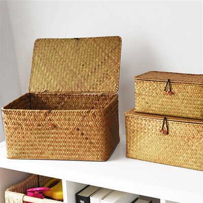 Handmade Wicker Woven Storage Box Rattan Storage Finishing B
