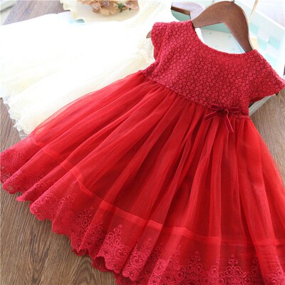 Red Girls Dress For Kids Summer Princess Dress Lace Embroide