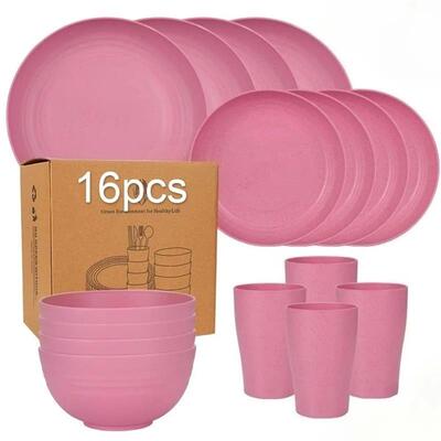 NEW+16-piece+Set+of+Bowls,+Cups+and+Plates,+Pure+Black+Table