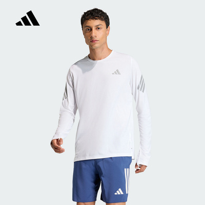 adidas阿迪达斯2026春男速干跑步针织运动长袖休闲圆领T恤 KE6830