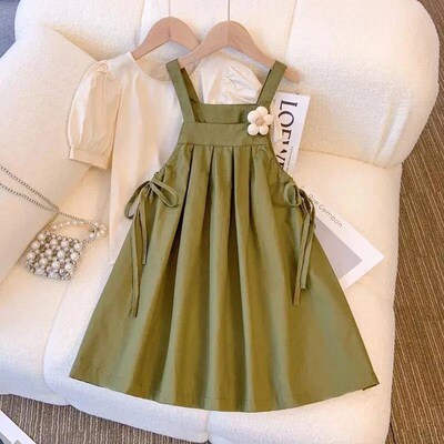Summer Girls Dress Set Kids Top+Suspender Skirt 2Pic Childre