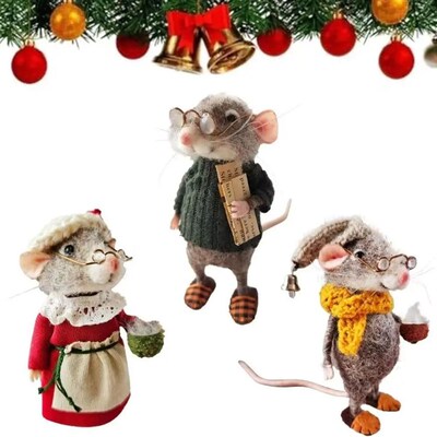 Mouse Doll Christmas Needle Felted Mouse Craft Decorations C