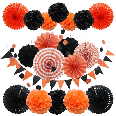 20Pcs Halloween Party Decoration Hanging Paper Fans Flower G