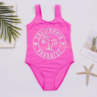 Summer Solid Soft Nylon Kids Girls One Piece Swimsuit Bathin