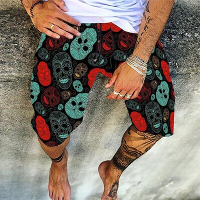 2025 Mens SpringSummer Shorts Skull Print Straight Beach Pan