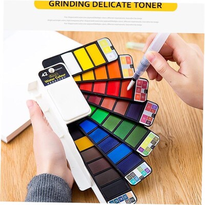 42 Solid Watercolor Paint Set With Water Brush Pen Foldable1