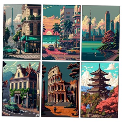5D Diy Diamond Painting City Pixel Art Picture Full Diamond