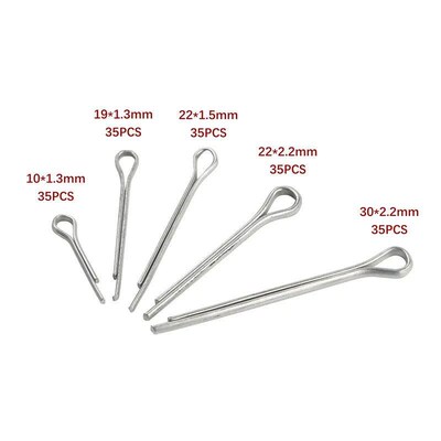 175Pcs Sliver Split Pins Cotter Fixings Assorted Sizes Zinc