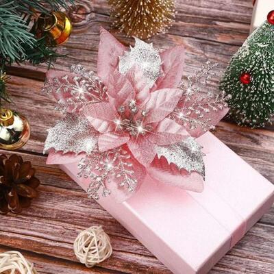 Glitter Artifical Christmas Flowers Christmas Tree Ornaments