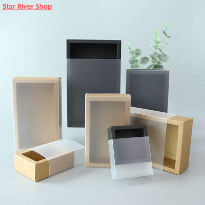 kraft paper gift box PVC transparent window black box packag