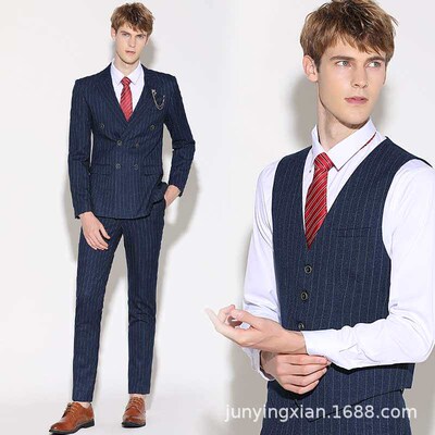 Groom Suit Wedding Ceremony Mens Best Man Suit Dress Stripe