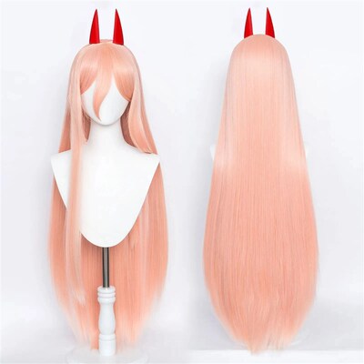 Anime Chainsaw Man Makima Power Cosplay Wig Long Orange Pink