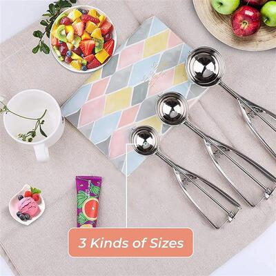 3PCS Ice Cream Scoops Set Sharp Blade Ball,Thickend Gear Des