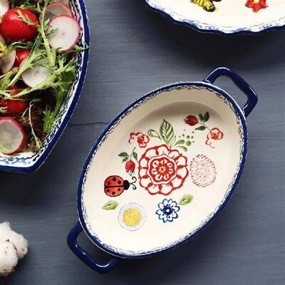 Butterfly Underglaze Ceramic Baking Dish Set Rectangle