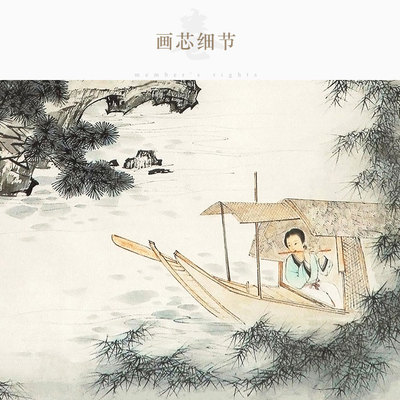 柳岸笛声 犹抱琵琶半遮面书房装饰画 仕女抚琴图卷轴画挂画丝绸画