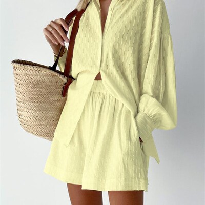 Mnealways18 White Elegant Jacquard Fabric Soft Vacation Suit