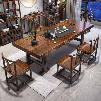 High-end solid wood large board tea table and chair combinat