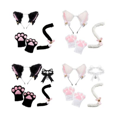 3/4Pcs Cat Costume for Kids-Cat Ears Headband Tail Tail Bell