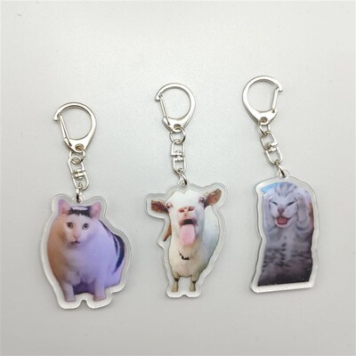 Rambling Goat Huh Cat Meme Keychain Confused Cat Memes Cat S