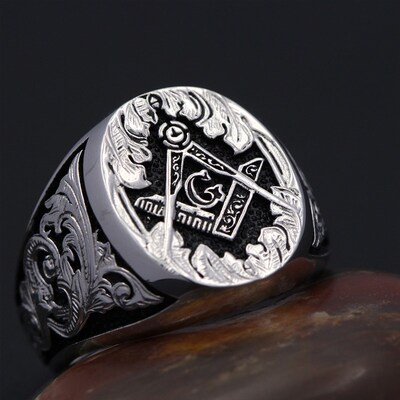 Masonic Signet Hand Engraved Master Mason Symbol G Templar F