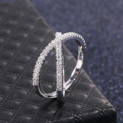 Huitan Luxury Cross X Shape Women Engagement Ring Full Paved