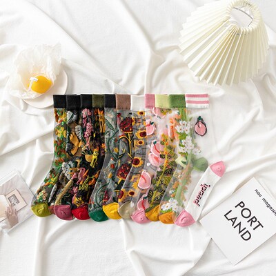 France Fresh Floral Art Funny Socks Transparent Abstract Des