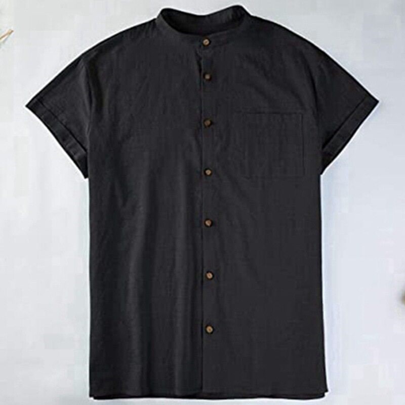 Spring and Summer New Mens Solid Color Cotton and Linen Shi