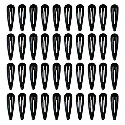 40 Pack Black 2 Inch Barrettes Women Metal Snap Hair Clips A