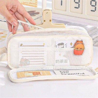 Fashion Minimalist Large Capacity Transparent Mesh Pen Bag
