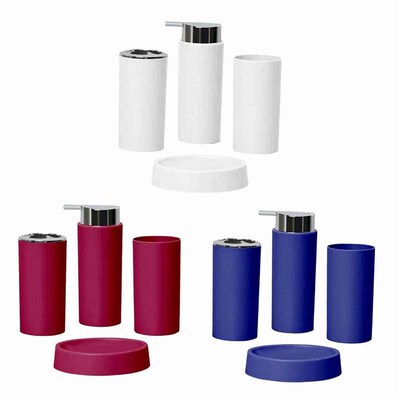 4 Set Bamboo Bathroom Soap Dish Liquid Dispenser Tumbler Hol