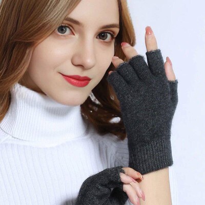 Women Men Half Finger Cashmere Glove Short Warm Soft Wool