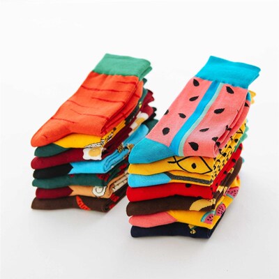 Women Happy Funny Socks With Print Fruit food Art Cute Winte
