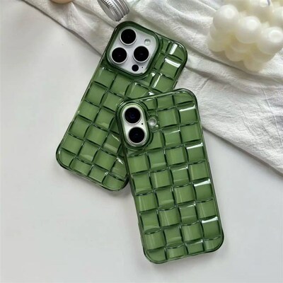 Stereoscopic Green Woven Plaid Convexity Soft Transparent Cu