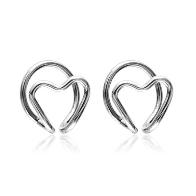 Metal Silver Heart Ear Clip Double-layer Ear Bone Cuff  Clip
