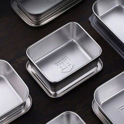 1Pcs Rectangular with Lid Crisper Box Stainless Steel