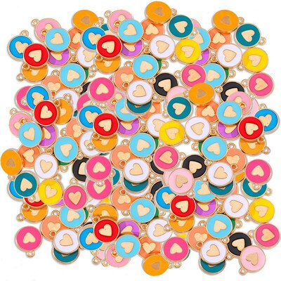 20Pcs Multicolor Love Heart Round Charm Alloy Pendant For Ne