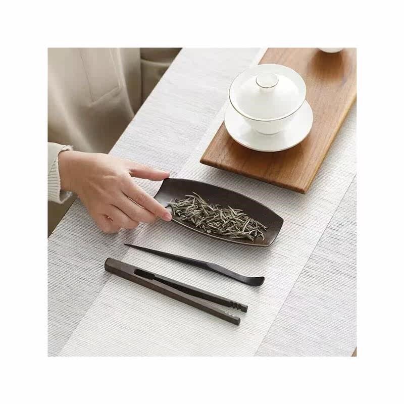 黑檀木高档茶则两件套家用茶拨茶勺取茶匙茶具配件醒茶荷实木茶侧