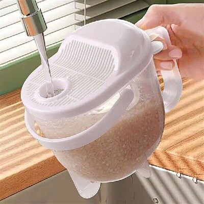Rice Washer Hand-Free Washing Rice Basin Sieve Plastic