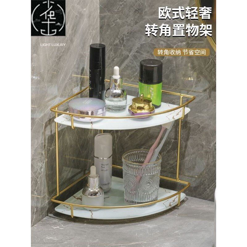 免打孔浴室置物架黑色金纹双层托盘架 不锈钢亮光家用卫浴五金置