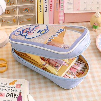 Kawaii Transparant Pencil Case Large Capacity Waterproof Pen