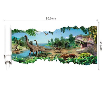 3D Wall Crack Sticker Jungle Dinosaur Wall Decal SelfAdhesiv
