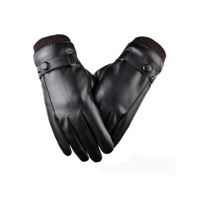 Winter Fashion Black PU Leather Gloves Male Thin Style Drivi